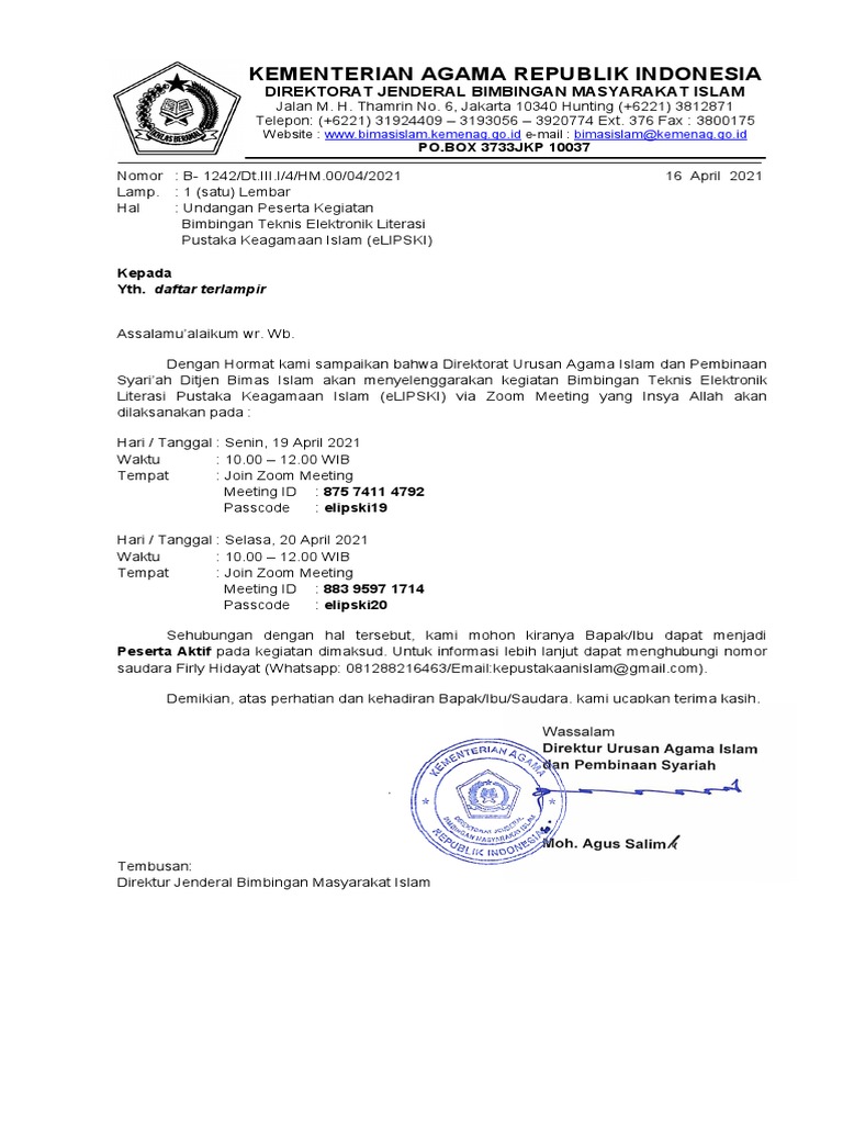 Contoh Undangan Peserta Bimtek Elipski | PDF