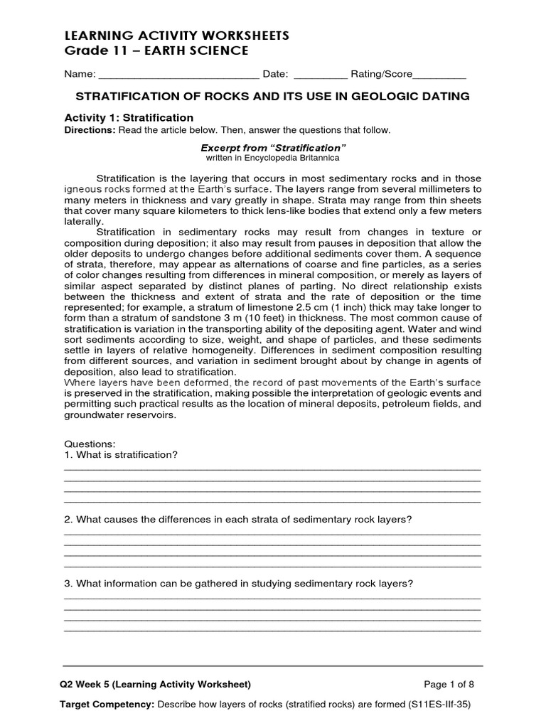 Science - Learning-Activity-Worksheets-8 Pages | PDF | Stratigraphy | Geology