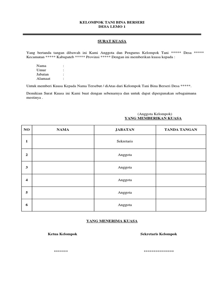 Surat Kuasa Dari Kelompok Tani | PDF