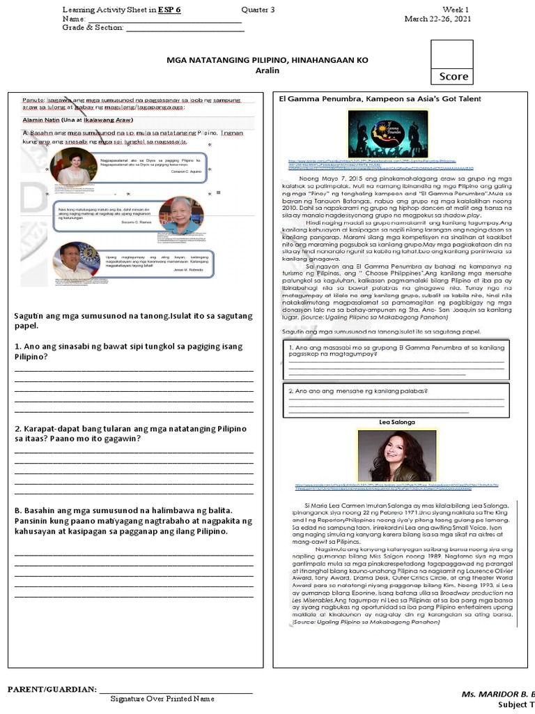 Las Q3 Week 1 - Esp 6 | PDF