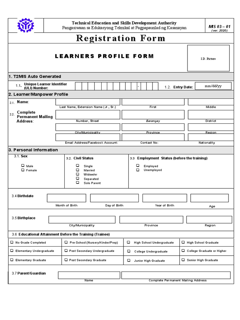 Learners Profile Form 2020 | PDF | Disability