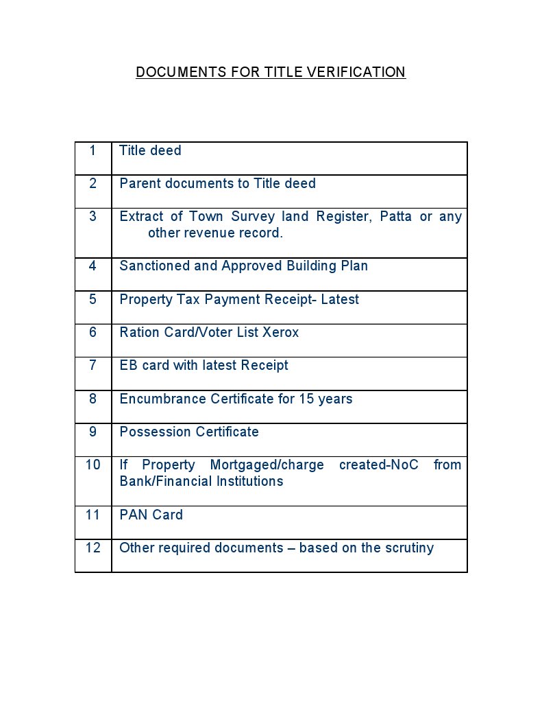 Title Verification Document Checklist | PDF | Law