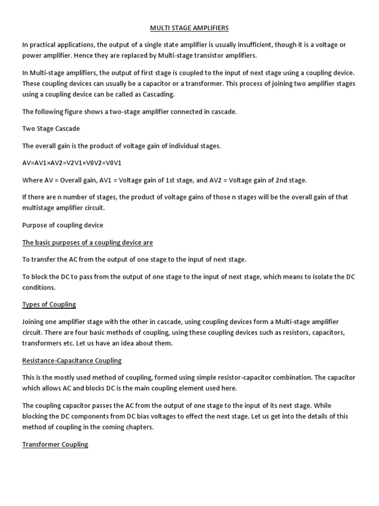 Overview of Multistage Amplifiers | PDF | Amplifier | Capacitor