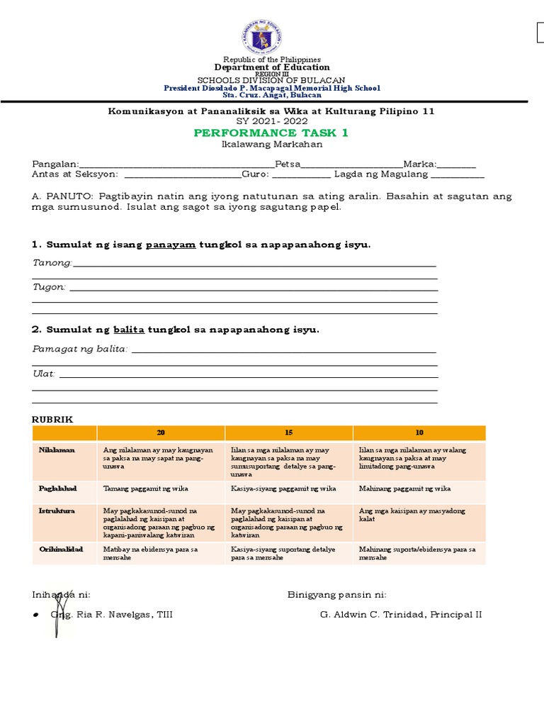 KPWKP Q2 PerformanceTask 1 | PDF