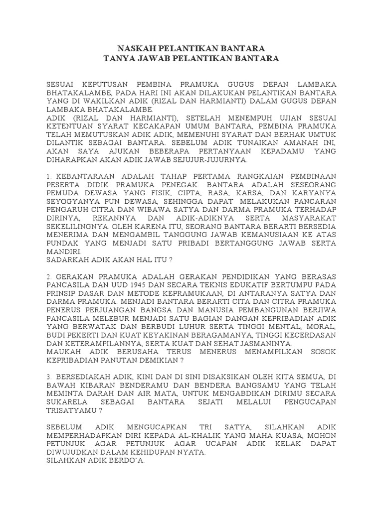 Naskah Pelantikan Bantara Tanya Jawab Pelantikan Bantara | PDF | Agama ...