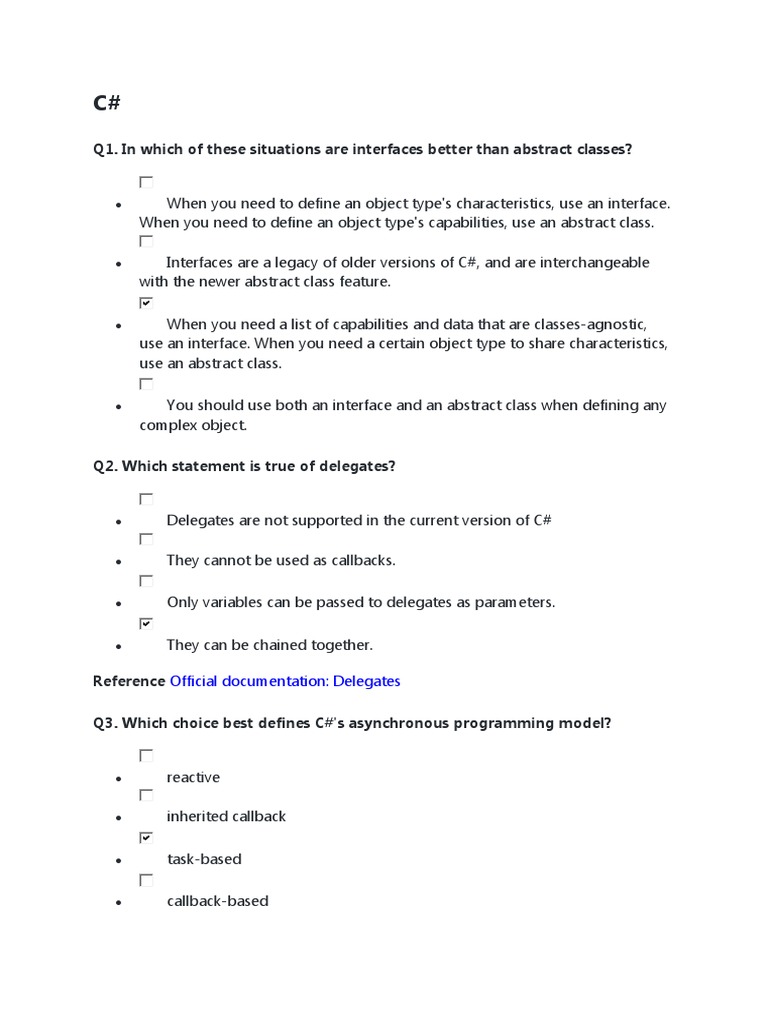Q1. in Which of These Situations Are Interfaces Better Than Abstract Classes? | PDF | Class ...