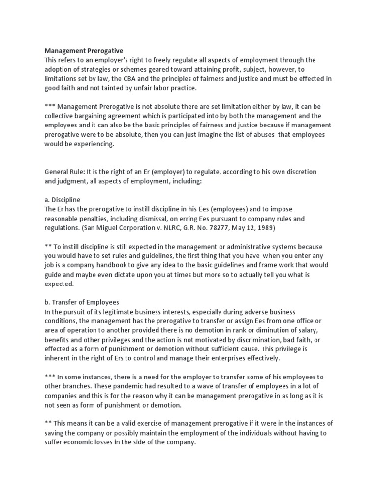 CAS 100 Management Prerogative Notes and Lecture | PDF | Employment ...