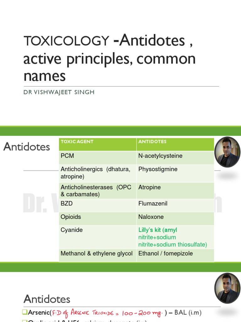 Antidotes, Active Principles, Common Names: Toxicology | PDF