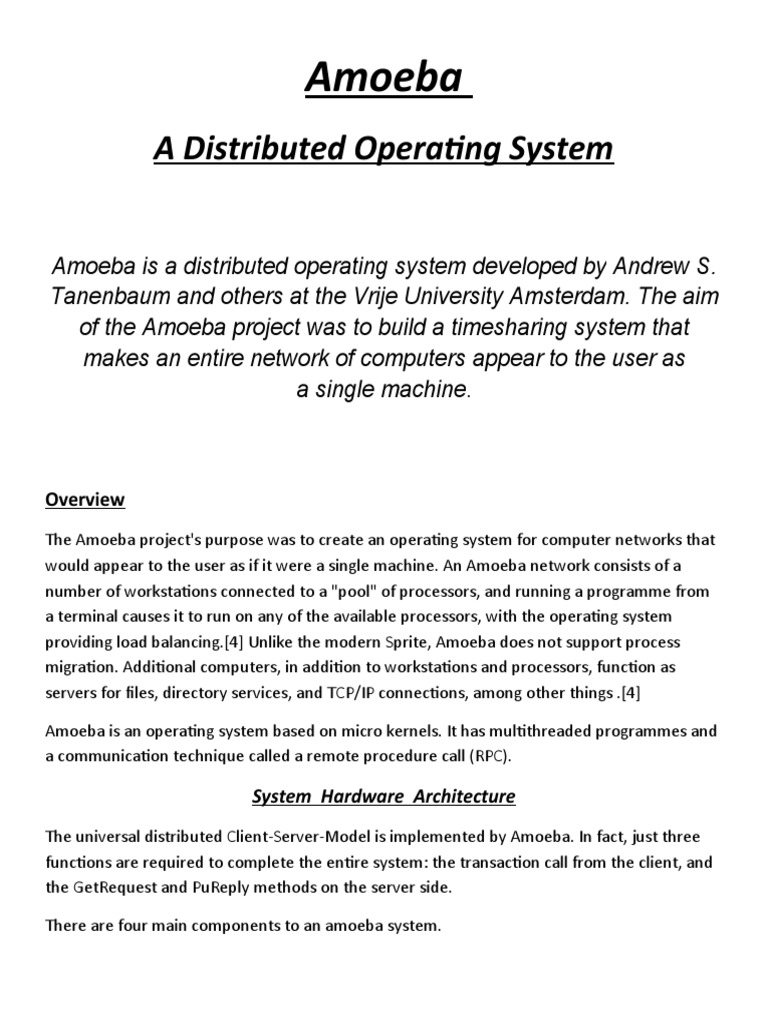 Amoeba: A Distributed Operating System | PDF | Thread (Computing ...