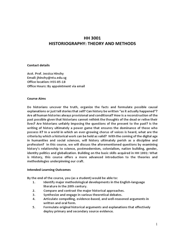 Sem 1 Ay2019 20 Hh3001 Provisional Syllabus | PDF | Plagiarism | Essays