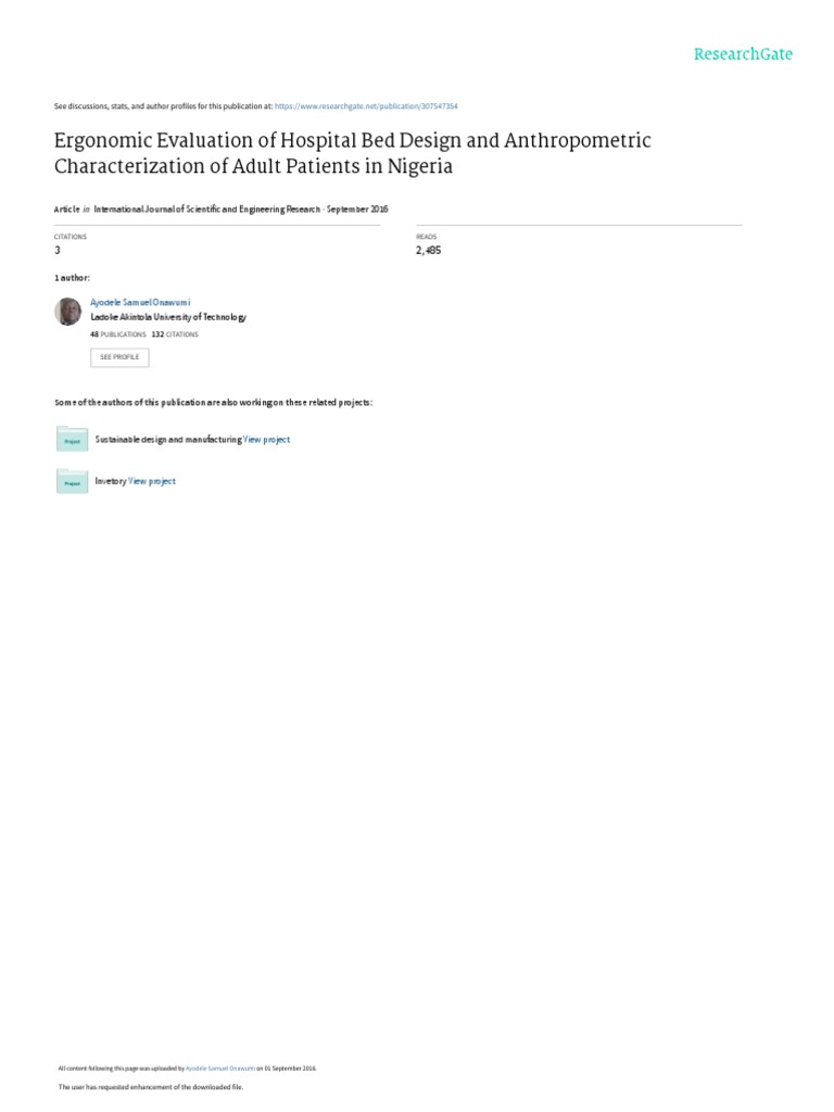 Ergonomic Evaluation of Hospital Bed Design | PDF | Human Factors And ...