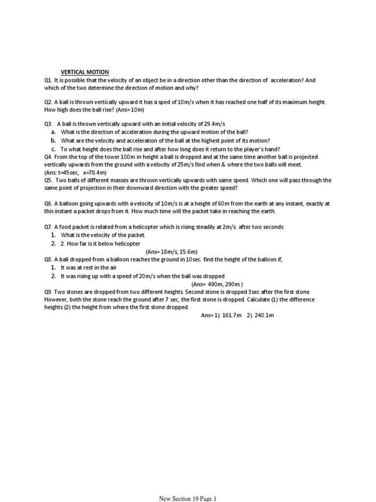 Vertical Motion Physics Problems | PDF