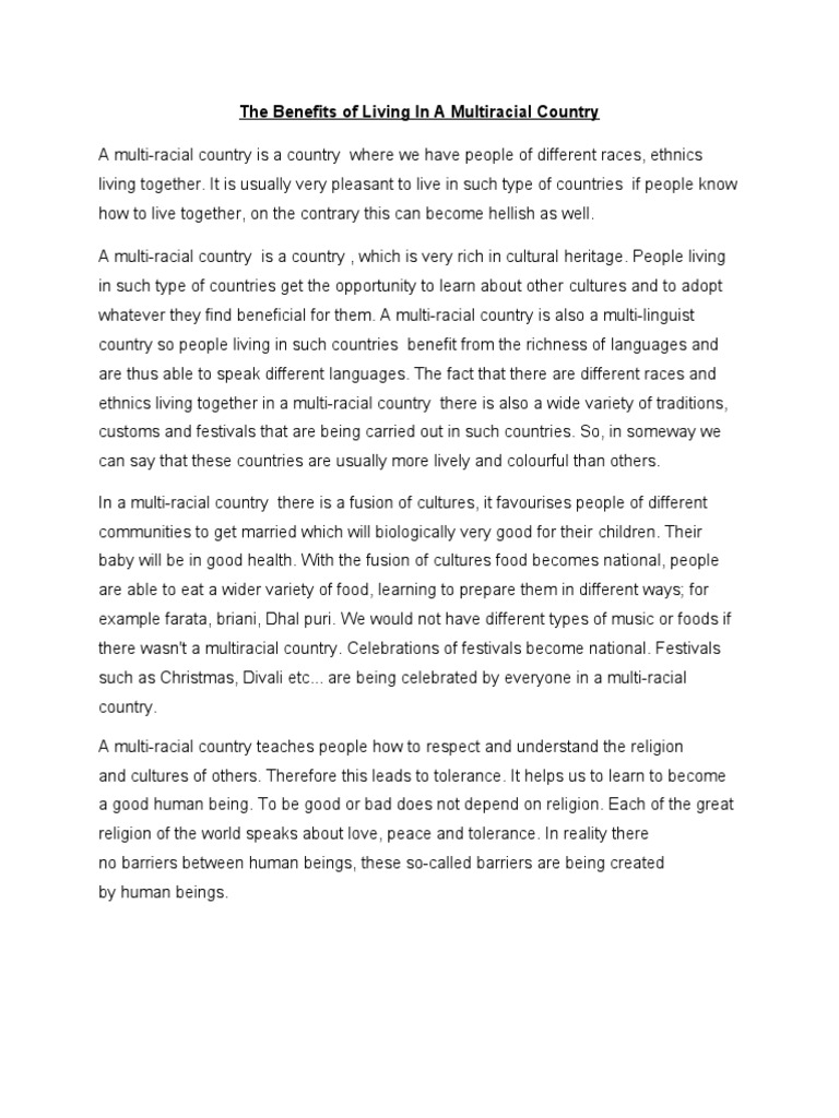 The Benefits of Living in A Multiracial Country | PDF | Festival | Peace