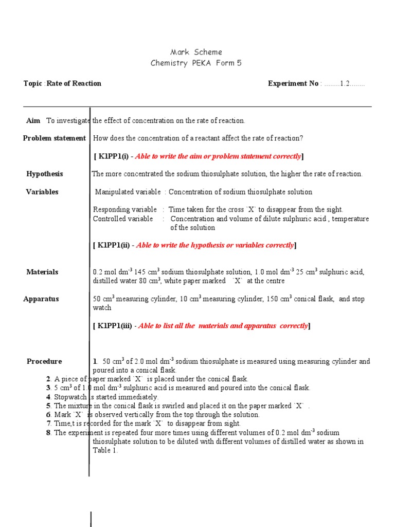 Mark Scheme PeKA Chem 1.2 - F5 | PDF | Concentration | Reaction Rate