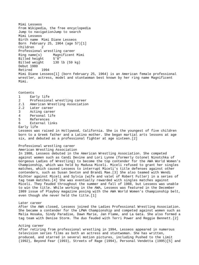 Mimi Lesseos | PDF | Professional Wrestling