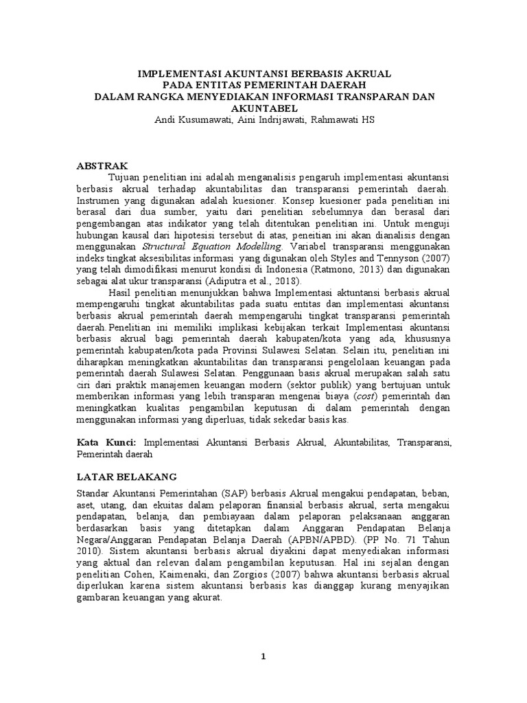 Implementasi Akuntansi Berbasis Akrual Terhadap Akuntabilitas Dan Transparansi | PDF