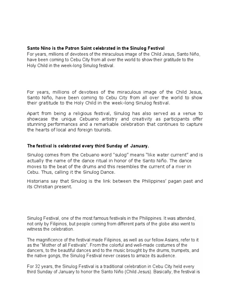 The Story and Cultural Significance of the Sinulog Festival in Cebu, Philippines | PDF | Cebu ...