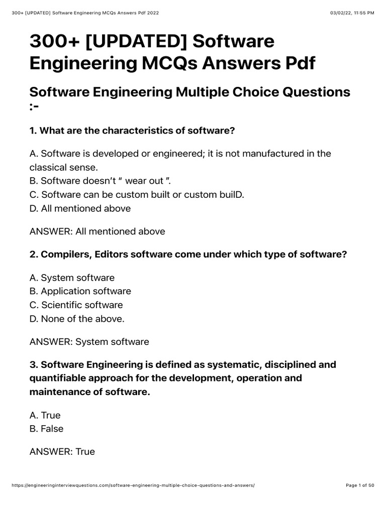 300+ (UPDATED) Software Engineering MCQs Answers PDF 2022 | PDF ...