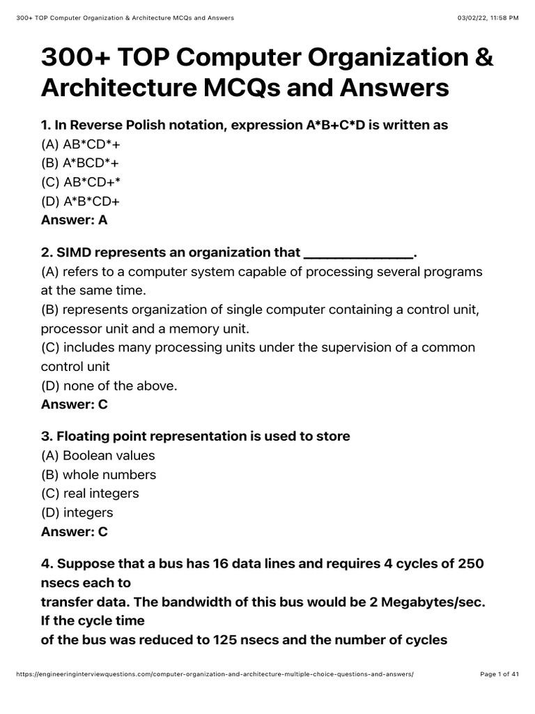 300+ TOP Computer Organization & Architecture MCQs and Answers | PDF | Central Processing Unit ...