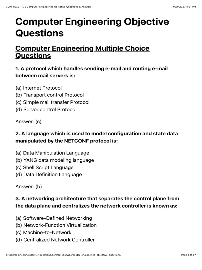300+ REAL TIME Computer Engineering Objective Questions & Answers | Download Free PDF | Class ...