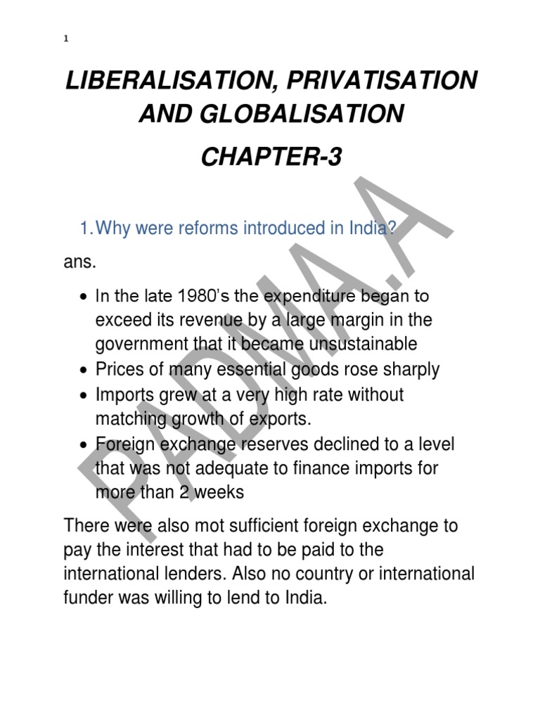 Liberalisation, Privatisation and Globalisation Chapter-3: 1. Why Were ...