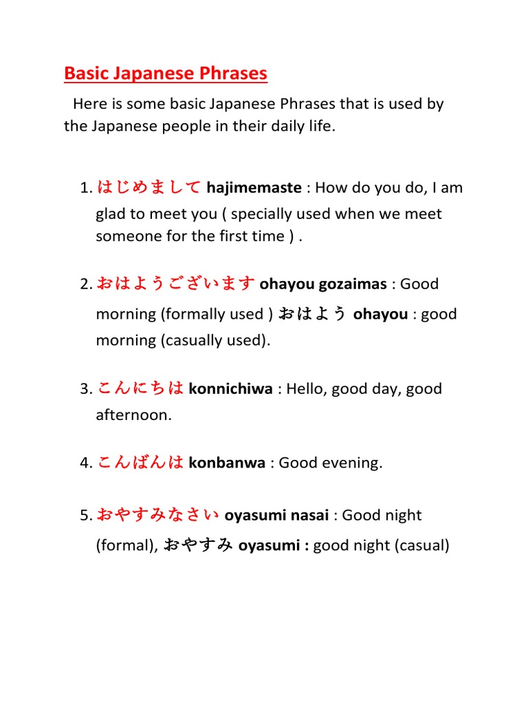 Basic Japanese Phrases | PDF