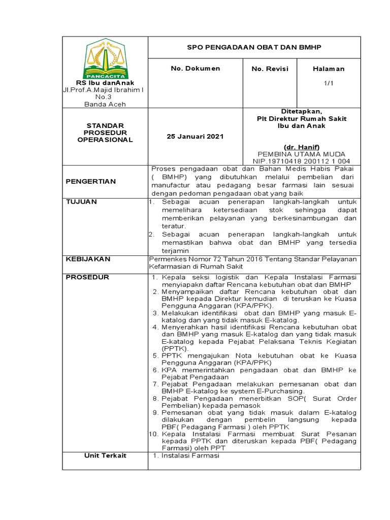 SPO Pengadaan Obat Dan BMHP | PDF