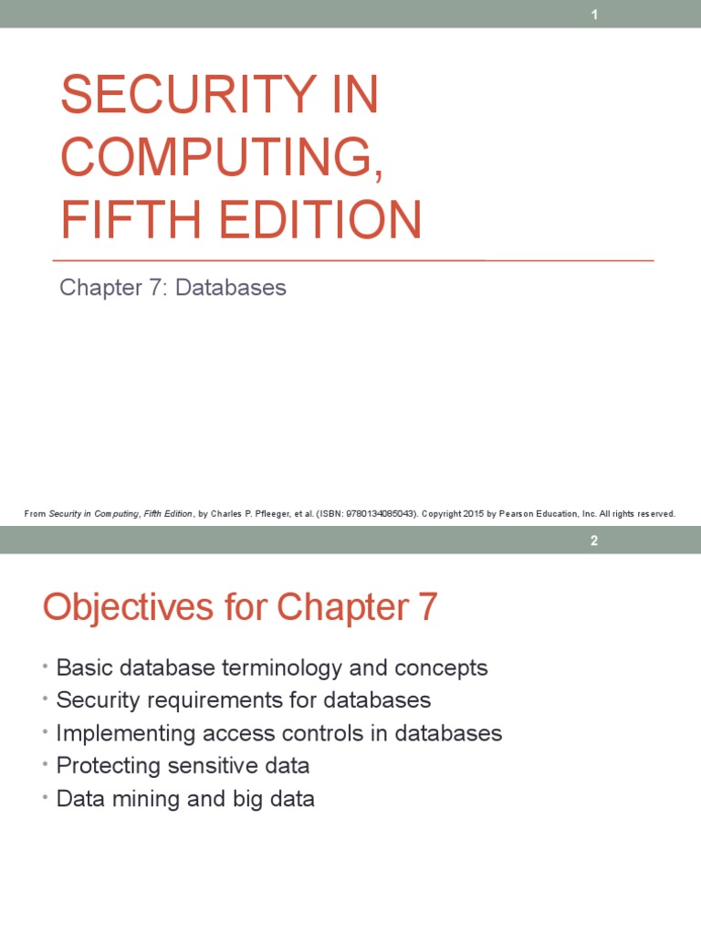 Security in Computing, Fifth Edition: Chapter 7: Databases | PDF ...