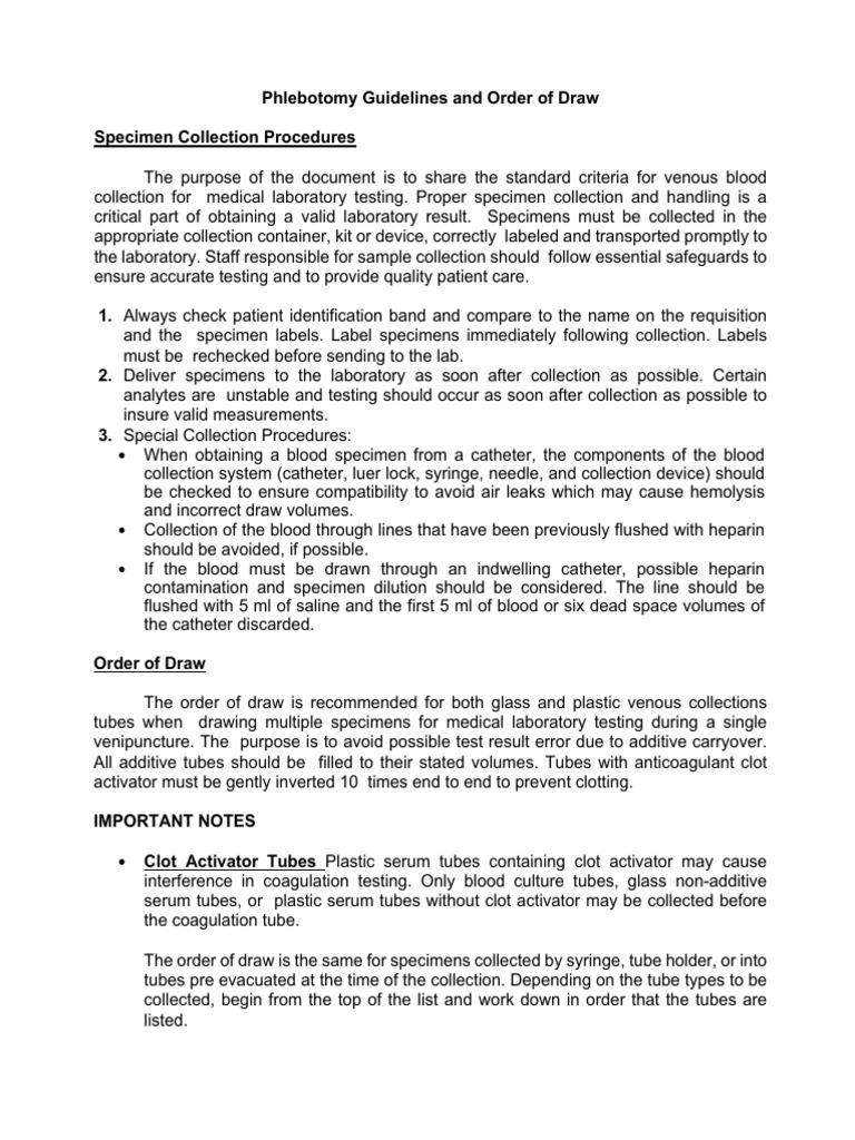 Phlebotomy Order of Draw Guidelines | PDF | Syringe | Blood Plasma