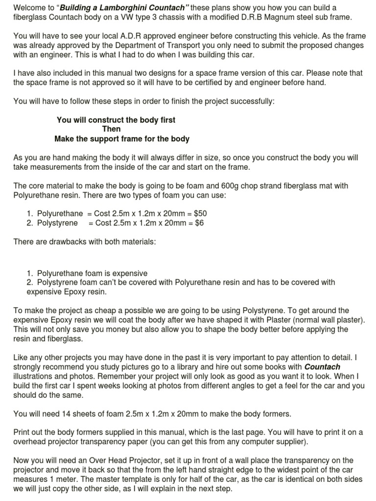 Building a DIY Lamborghini Countach | PDF | Adhesive | Fiberglass