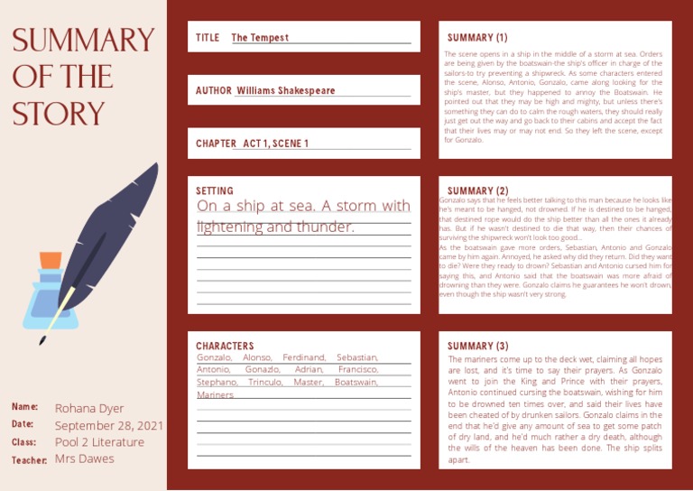 Red and Cream Bordered Summary Graphic Organizer | PDF | The Tempest