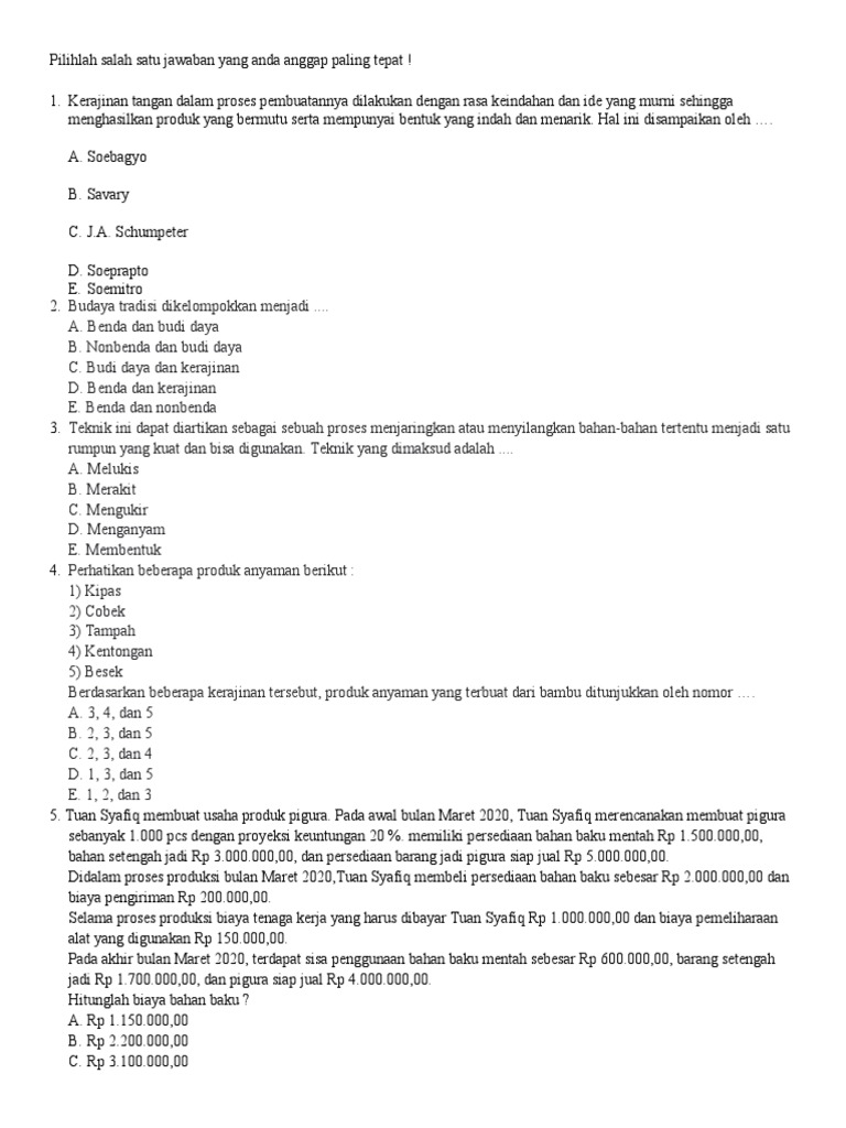 Soal PTS Pkwu Kelas X 220 Ok | PDF