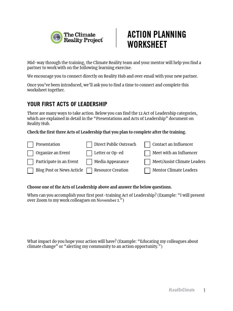 Action Planning Worksheet | Download Free PDF | Leadership | Public Sphere