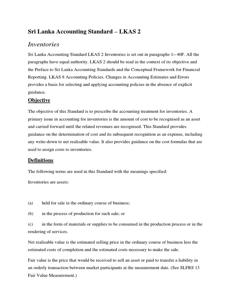 Inventories: Sri Lanka Accounting Standard - LKAS 2 | PDF | Inventory ...