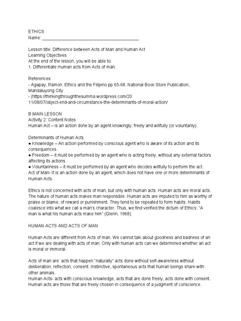 Edu 292 Ethics Human Acts and Acts of Man | PDF | Good And Evil | Conscience