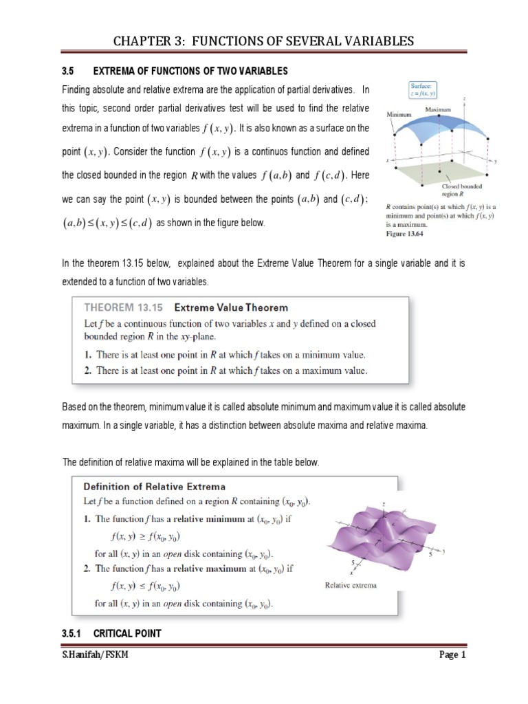 Chap 3 - 3.5 - Extrema of Function Two Variables | PDF | Maxima And Minima | Mathematical Logic