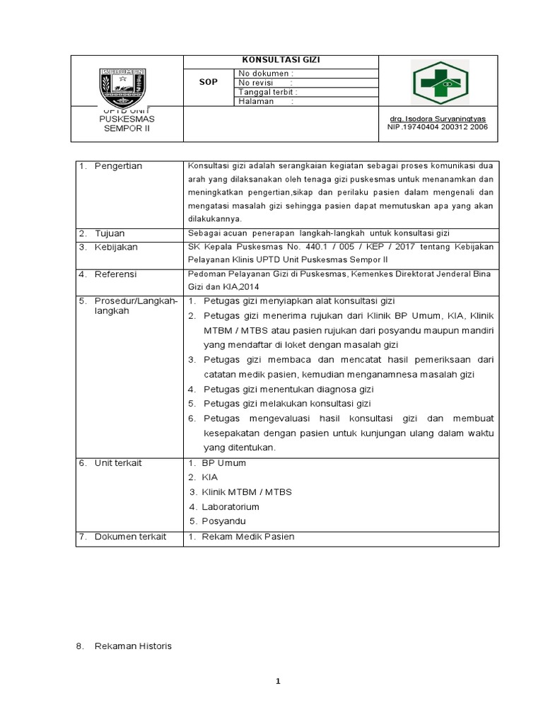 SOP Konsultasi Gizi | PDF