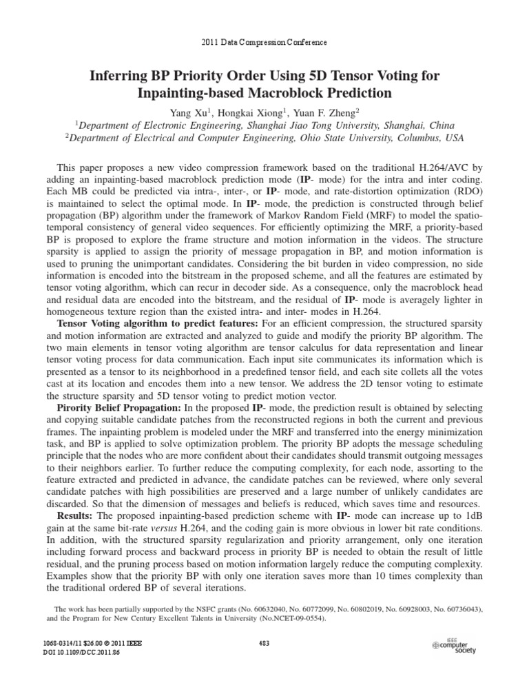 Inferring BP Priority Order Using 5D Tensor Voting For Inpainting-Based Macroblock Prediction ...