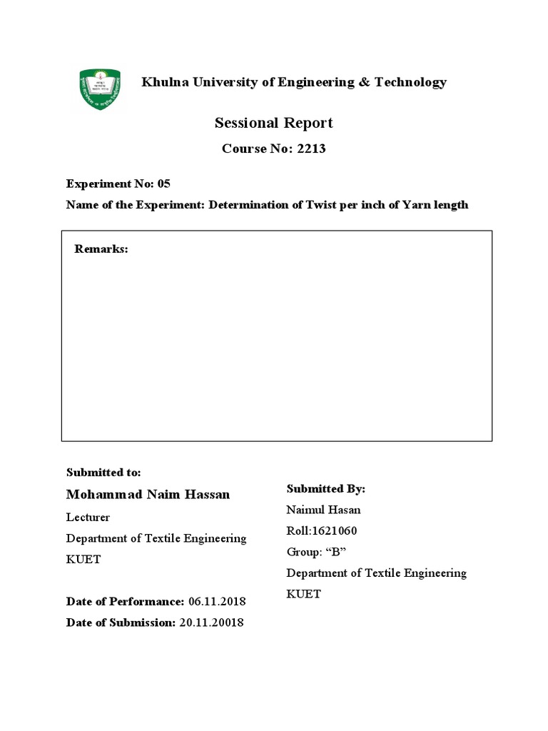 Determination of Twist Per Inch of Yarn Length | PDF | Yarn | Fibers
