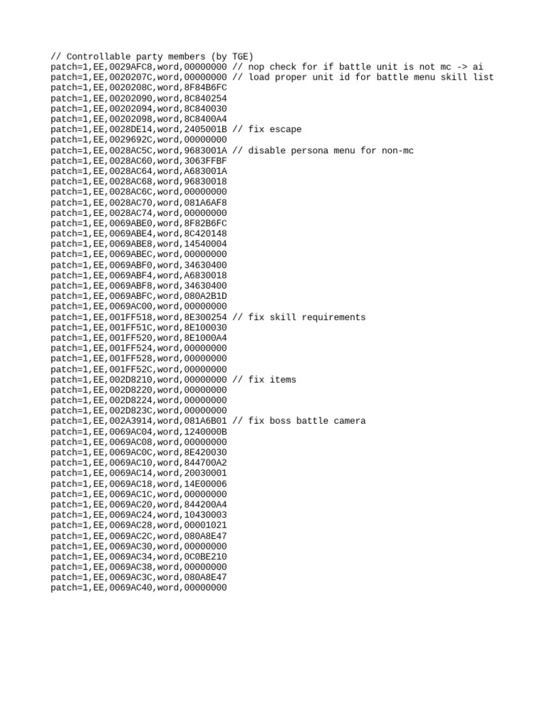 Persona 3 Controllable Party Members PNACH V4.1 | PDF