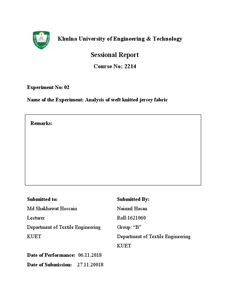 Analysis of Weft Knitted Jersey Fabric | PDF | Knitting | Gauge (Knitting)