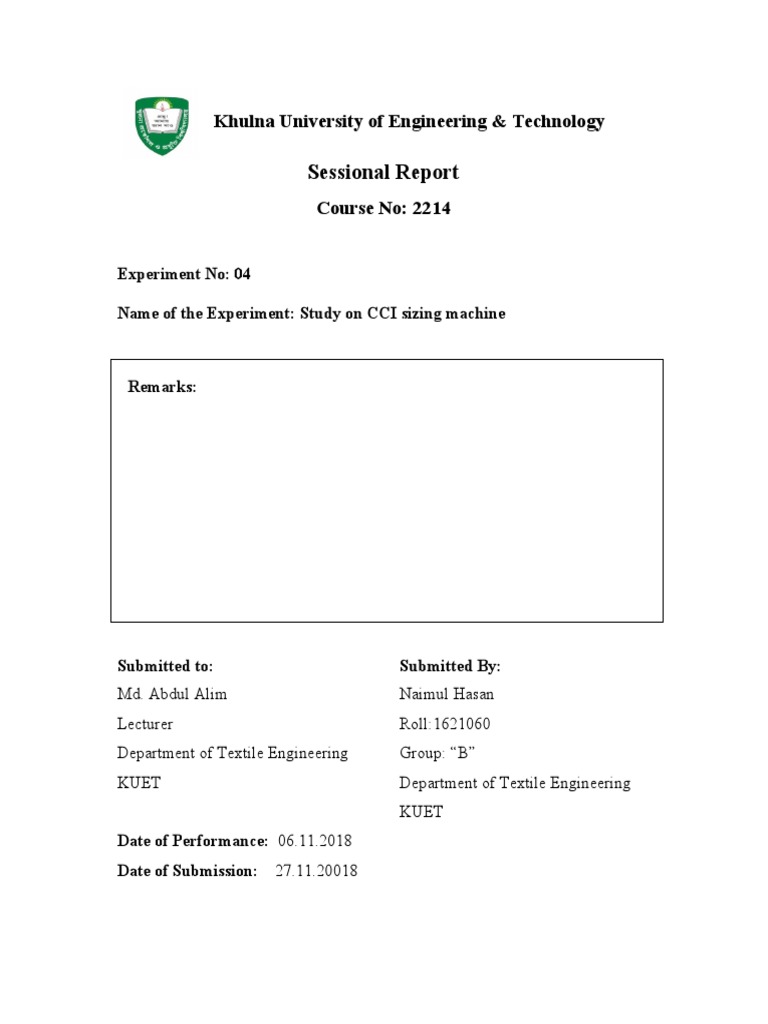 Study On CCI Sizing Machine | PDF | Textiles | Materials