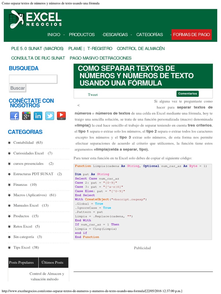 Como Separar Textos de Números y Números de Texto Usando Una Fórmula ...