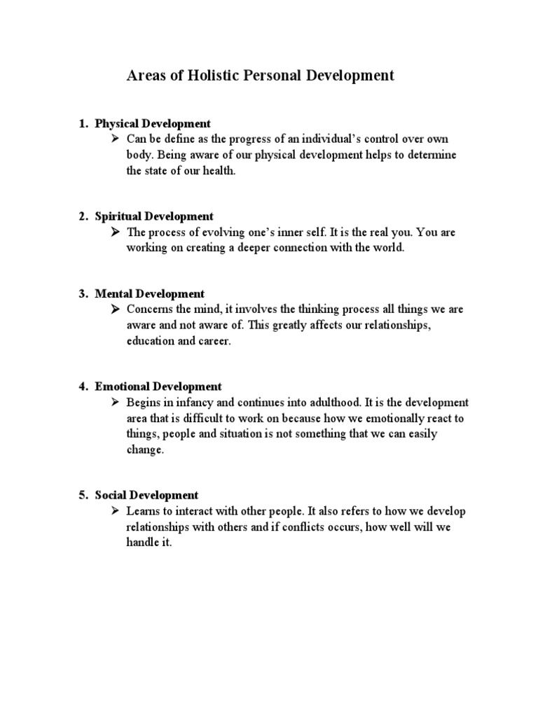 Areas of Holistic Personal Development | PDF