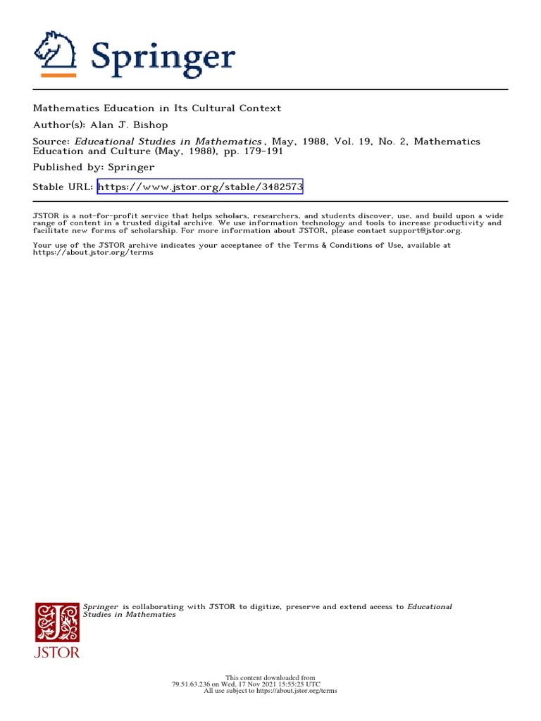 Mathematics Education and Its Cultural Context | PDF | Teaching ...
