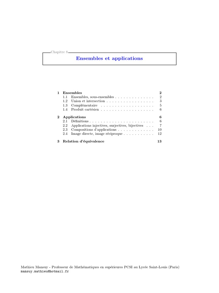 Alg Cours Ensembles Et Applications | PDF | Inclusion (mathématiques) | Ensemble (Mathématiques)