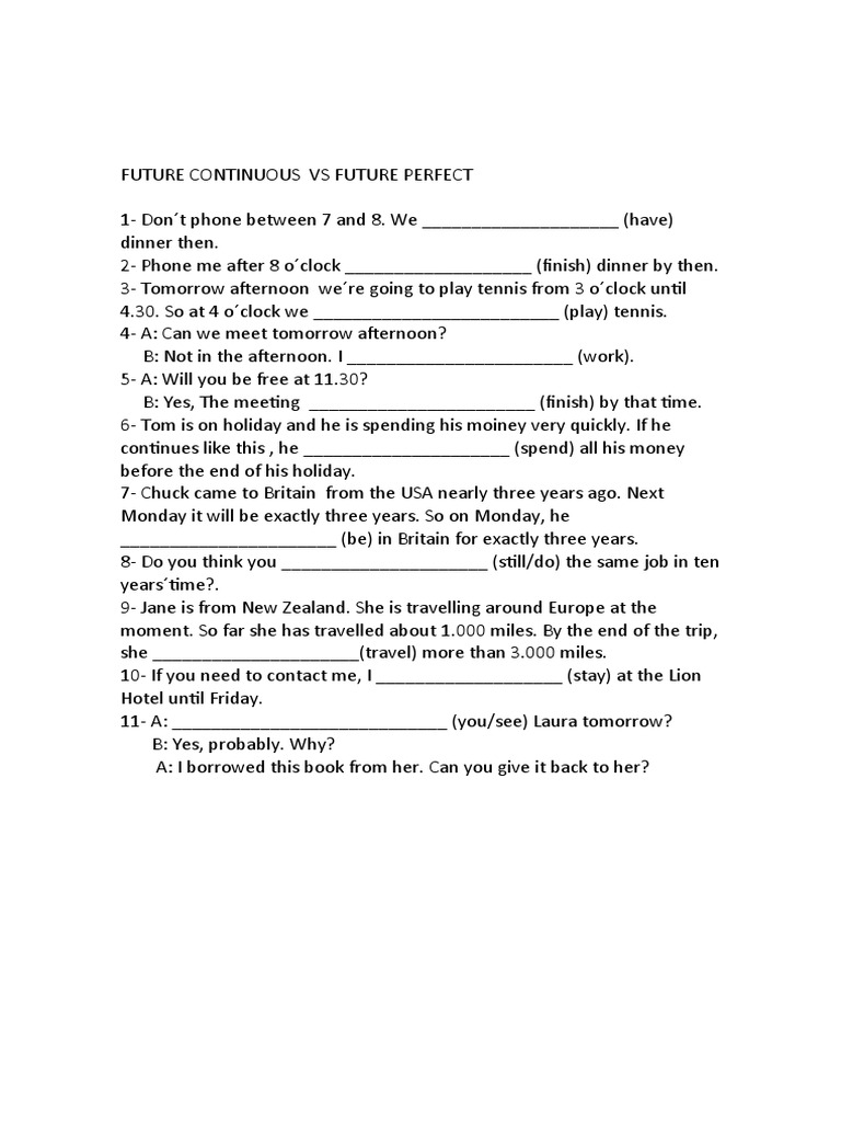 Future Continuous VS Future Perfect | PDF