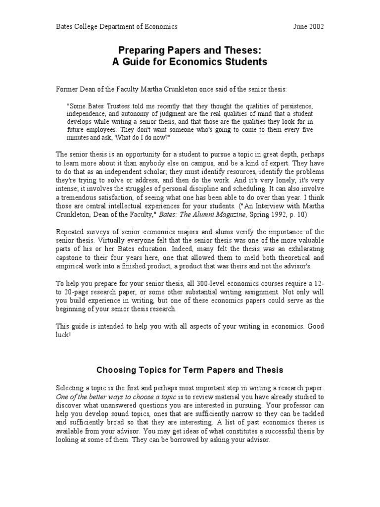 Bates Economics Guide to Writing Papers and Theses | PDF | Thesis ...