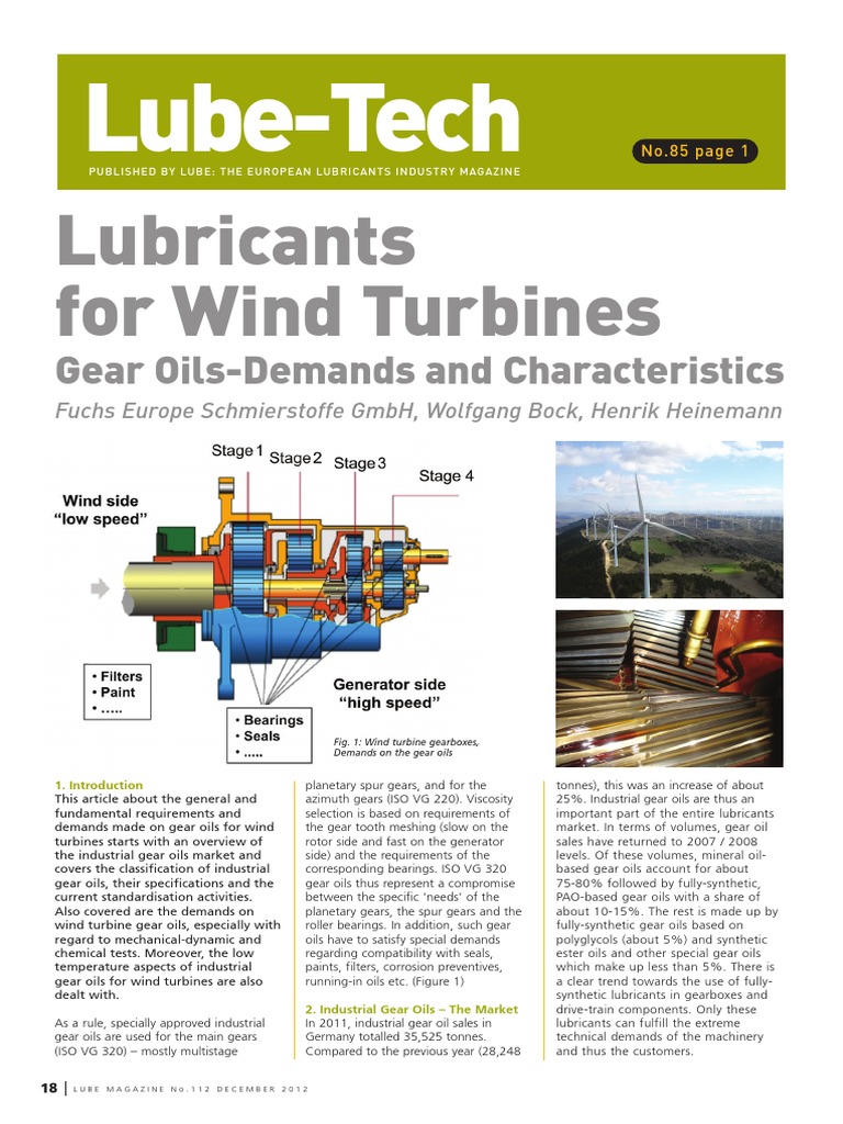 Lube-Tech: Lubricants For Wind Turbines | Download Free PDF | Gear | Lubricant