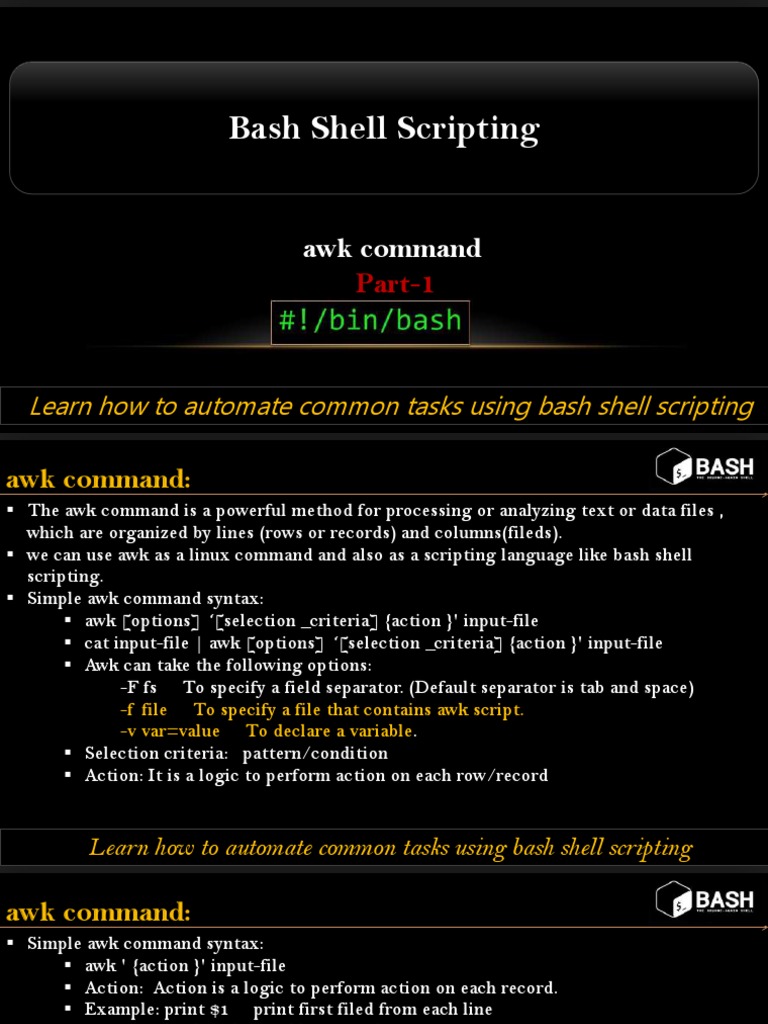 Bash Shell Scripting: Awk Command | PDF